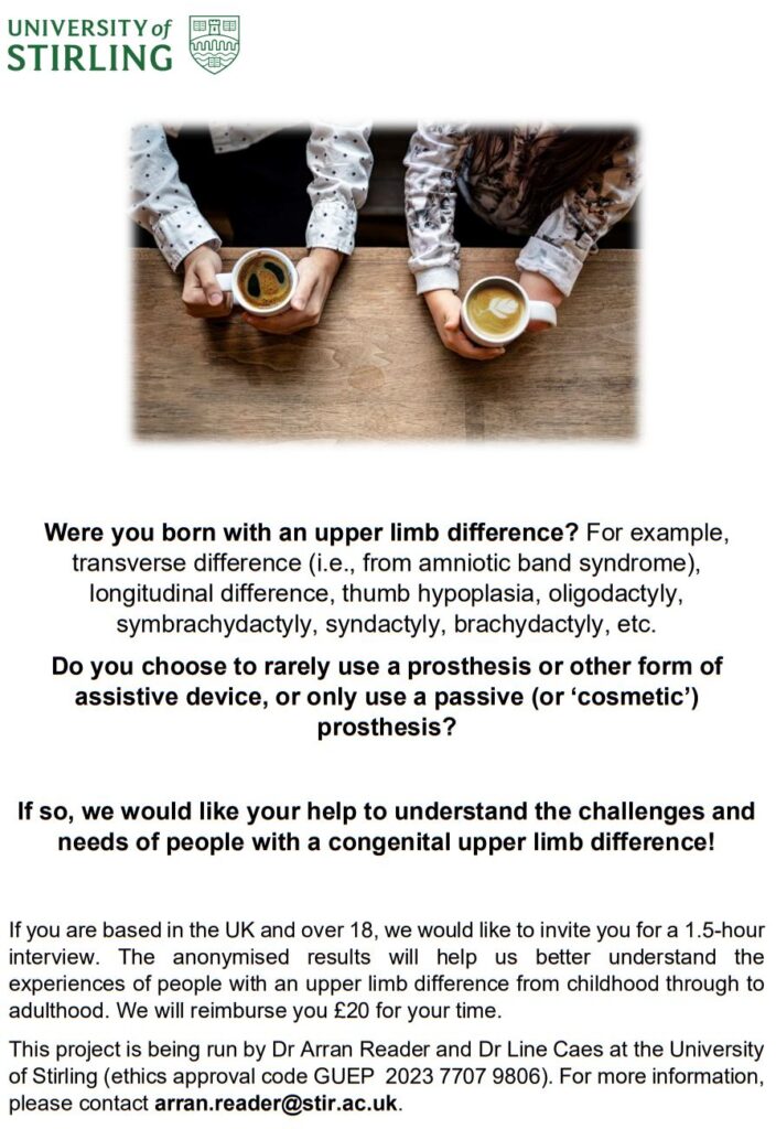 Congenitial Upper Limb Difference Surveys - Finding your Feet